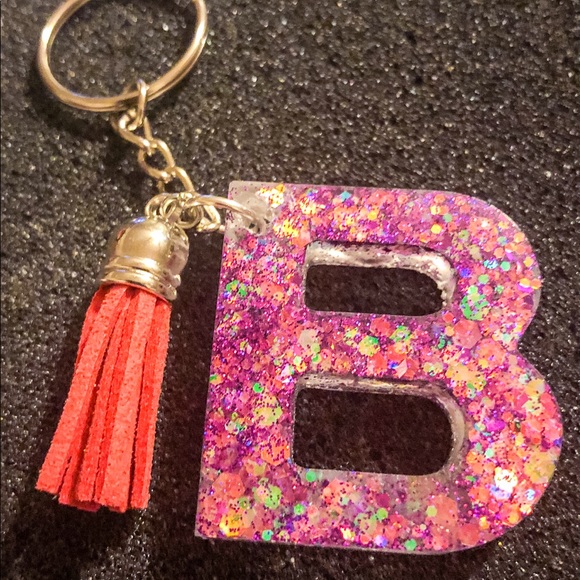 Accessories | Iridescent Pink Glitter Resin Letter B Keychain | Poshmark